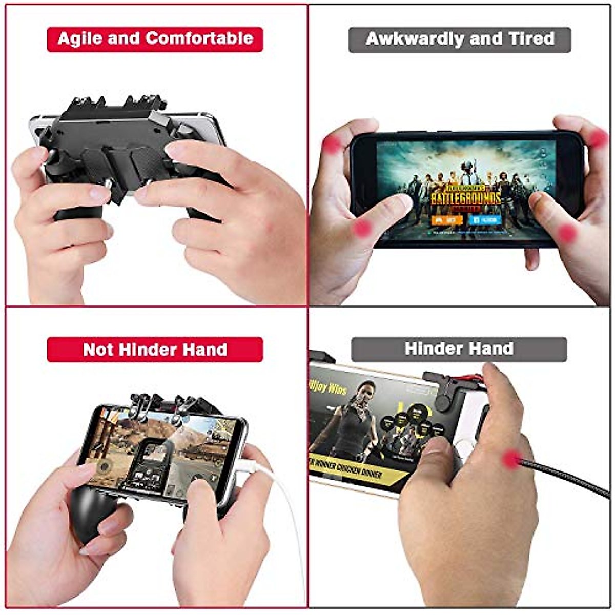 Mobile Game Controller w/ L1R1 L2R2 Triggers [ 6 Finger ], PUBG/COD Mobile Controller w/Cooling Fan & 1200mAh Power Bank, Gaming Grip Joystick Gamepad, Shoot Aim Keys for 4.7-6.5" Android iOS Phone