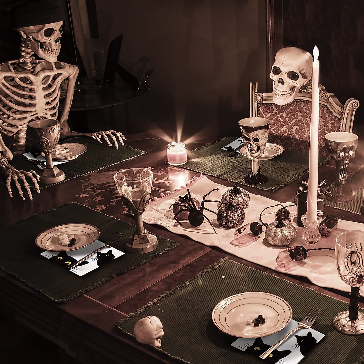 Quera 50 Pack Black Cat Disposable Paper Napkins Party Supplies Halloween Paper Napkins Cocktail Napkins Perfect For Halloween Black Cat Gifts Dinner Party Decoration 6.5'' X 6.5''