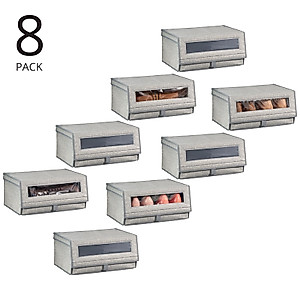 mDesign Large Fabric Closet Shoe Storage Box w/Clear Window - Shoe, Sandal, Sweater, Linen, Clothes Organizer - Boot Storage Solutions - Shoe Bin - Lido Collection, 8 Pack, Gray