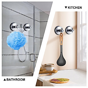 CTOHN Suction Cup Hooks for Shower, SUS 304 Stainless Steel Vacuum Towel Hooks Wall Mounted, Brushed Nickel Silver Shower Hooks for Bathrooms