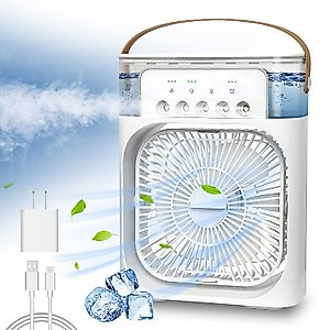 NTMY Portable Air Conditioner Fan, Mini Evaporative Air Cooler with 7 Colors LED Light, 1/2/3 H Timer, 3 Wind Speeds and 3 Spray Modes for Your Desk, Nightstand, or Coffee Table
