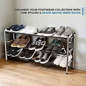 USTECH 3 Tier Adjustable, Expandable Shoe Rack Storage Organizer | Portable, Large, Free Standing Closet Shelf for Bedroom and Entryway | Metal Shoe Shelf for Kids and Adults | 12 Pairs of Shoes