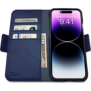 Dreem Fibonacci Wallet Case for iPhone 14 | 2-in-1 Detachable Vegan Leather Cover with Built-in Kick-Stand, RFID Blocking Card Holder, MagSafe Compatible [Royal]