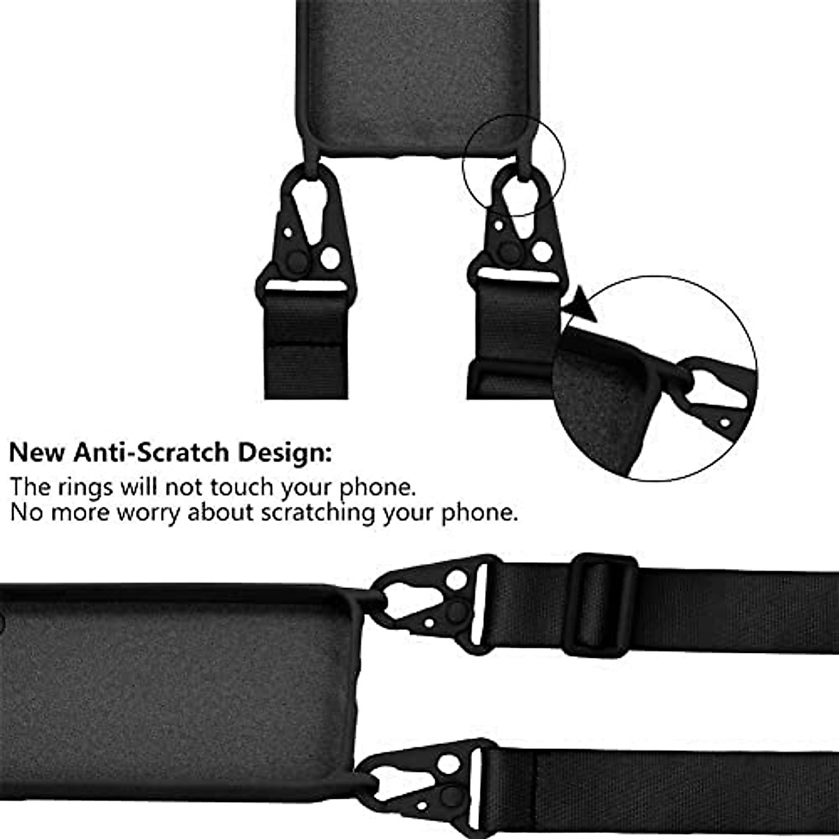 JIATAY for iPhone 14 Pro Max Case with Phone Lanyard Crossbody, Silicone Universal Lanyard Adjustable Neck Strap Protective Cases for iPhone 14 Pro Max(Black)