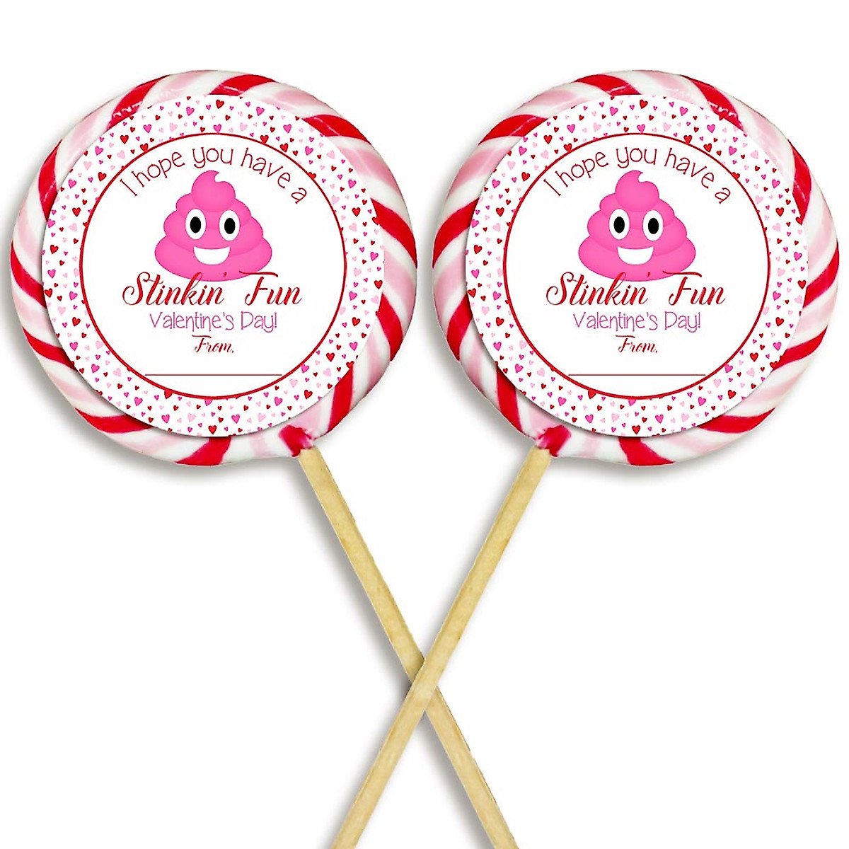 Stinkin’ Fun Pink Poop Emoji Valentine Party Favor Sticker Labels for Girls, 40 2" Party Circle Stickers by AmandaCreation, Great for Classroom Valentines, Envelope Seals, Gifts & Treats