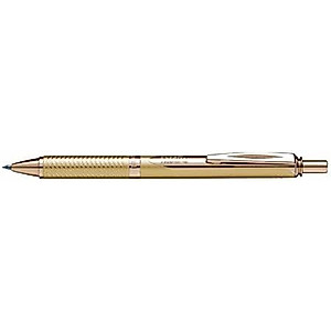 Pentel Energel 0.7 Alloy Rollerball Retractable Liquid Gel Metal Pen - Gold Pen Barrel - Black Ink - Gift Set With 2 Refills for Women, & Men.