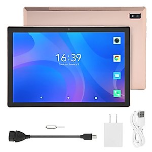 10.1 Inch Tablet for Android 12.0, 12GB 256GB 1920x1200 IPS Dual Cameras Octa Core, 5G WiFi Calling Cellphone Tablet, for Learning, Working, Business, US Plug (Gold)