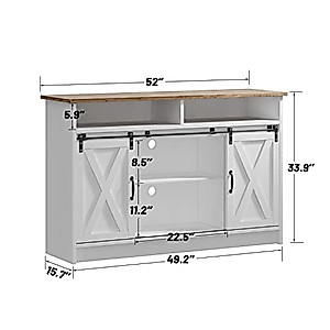 White Coffee Bar Cabinet, 52" Farmhouse Kitchen Sideboard Buffet Storage Cabinet White Sideboard Buffet Cabinet with Storage Sliding Barn Door for Kitchen, Dining Room, Living Room (White, 52inch)
