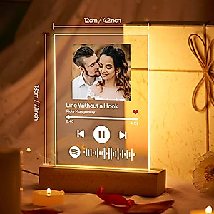 VEELU Personalized Acrylic Song with Photo - Customized spotify Music Plaque - Custom Transparent Picture Album Cover Scannable Spotif Code Night Light - Customized Gifts for Lovers