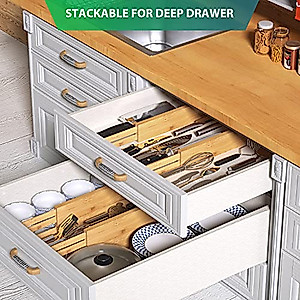Pipishell 4-Pack Bamboo Drawer Dividers, 17.5-20.8" Adjustable Separators Expandable Drawer Divider Organizers Kitchen Utensils Organization Extra Long for Dresser Bedroom Bathroom Office 2.5" High