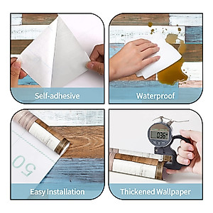 YAMANGU Wood Peel and Stick Wallpaper,Shiplap Wallpaper Blue Distressed, Wall Paper for Living Room, Bedroom, Cabinets, Home Decoration, Brown White Grey Colorful Wood Grain Contact Paper