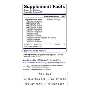 1MD Nutrition Complete Probiotics Platinum - w/Prebiotics and Probiotics for Digestive Health - Probiotic Supplement for Women & Men - More Than 50 Billion Live CFU 11 Strains Dairy-Free - 30 Caps