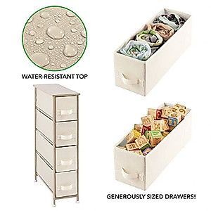 mDesign Narrow Dresser Storage Tower Stand with 4 Removable Fabric Drawers - Steel Frame, Wood Top Organizer for Bedroom, Entryway, Closet - Lido Collection - Cream/Gold