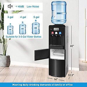 Clarfey Water Dispenser with Ice Maker, 3 in 1 Water Dispense with Built-in Ice Maker, Water Cooler Dispenser for 3-5 Gallon Bottle with a Scoop, Ice-Making Chamber, Child Safety Lock, Black