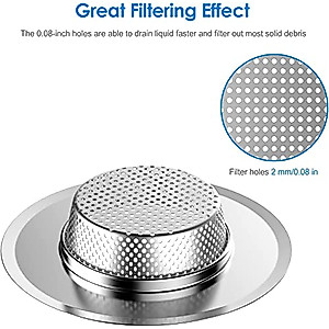 Helect 3-Pack Kitchen Sink Strainer Stainless Steel Drain Filter Strainer with Large Wide Rim 4.5" for Kitchen Sinks
