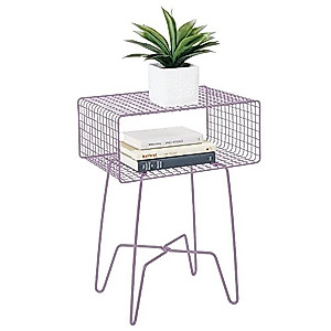 mDesign Modern Industrial Side Table, Storage Shelf, 2-Tier Metal Minimal End Table, Metallic Caged Grid - Accent Furniture for Living Room, Bedroom, Office, Dorm, Concerto Collection, Light Purple