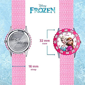 Disney Frozen Analog Watch, Time Teacher for Kids and Toddlers, Pink Bezel & Nylon Strap Watch