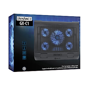 ENHANCE Gaming Laptop Cooling Pad Stand with LED Cooler Fans , Adjustable Height , & Dual USB Port for 17 inch Laptops - 5 Ultra Quiet High Performance Fans 2630 RPM & Built-In Bumpers - Blue