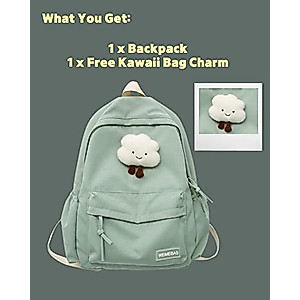 Aesthetic Backpack with Kawaii Cloud Pendant, Large Capacity Rucksack, Sturdy and Durable, Back to School Essential. (Matcha Green)