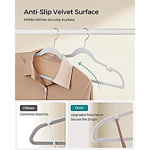 SONGMICS 50-Pack Coat Hangers and 30-Pack Pants Hangers Bundle, Velvet Hangers, Non-Slip Clothes Hangers, Velvet Hangers with Adjustable Clips, White and Light Pink UCRF029W05 and UCRF012W02