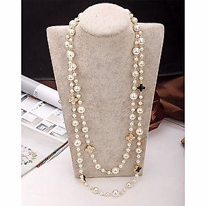 Fashion Designer Imitation Pearl Necklace White layered Long Pearl Necklaces for Women Vintage Jewelry for Party