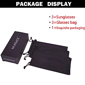 MUNSADE 3 Pieces Vintage Oval Sunglasses for Women Fashion Small Frame Retro 90s Sun Glasses UV400 Protection