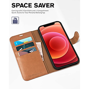 TUCCH Wallet Case for iPhone 12/iPhone 12 Pro 5G, Magnetic PU Leather Stand Flip Cover with TPU Protect Inner Shell, RFID Blocking Card Slot Compatible with iPhone 12/12 Pro 6.1-inch, Light Brown