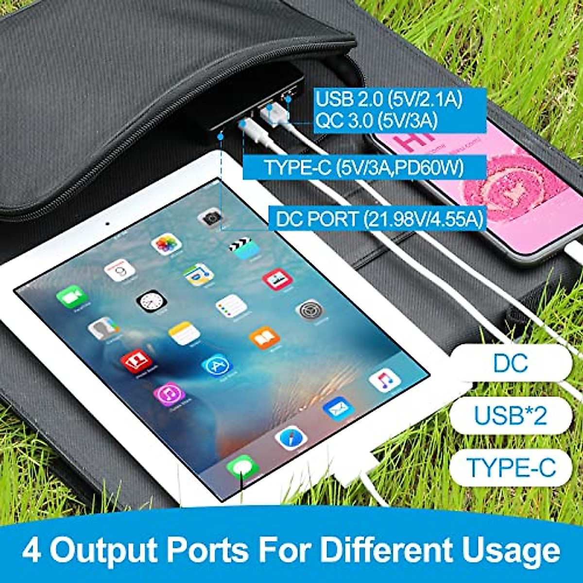 Intenergy 100W Portable Solar Panel Monocrystalline Foldable Folding Charger with Dual USB QC3.0 21.98V DC Outputs Compatible with Jackery/Anker/Bluetti/Flashfish Power Stations for Camping RV Hiking