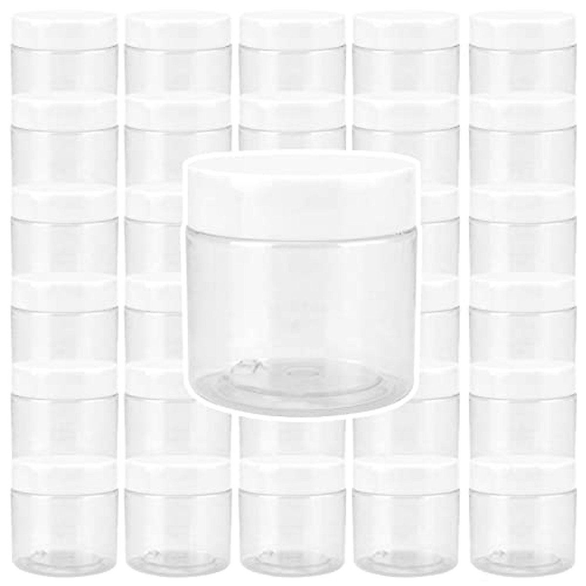 NINGWAAN 60 PACK 2oz Plastic Containers Jars with White Lids, 60ml Clear Containers, Wide-Mouth Mini Refillable Empty Jars for DIY, Beads, Art Crafts