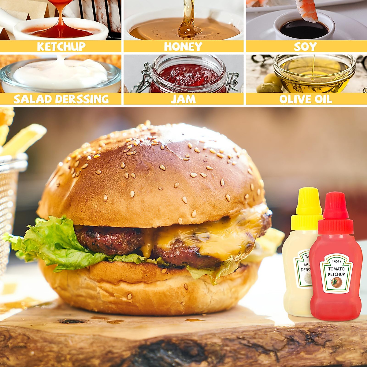 Wpxmer 12 PCS Mini Ketchup Bottles, Empty Plastic Salad Dressing Container, Squeeze Bottles for Bento Box Accessories