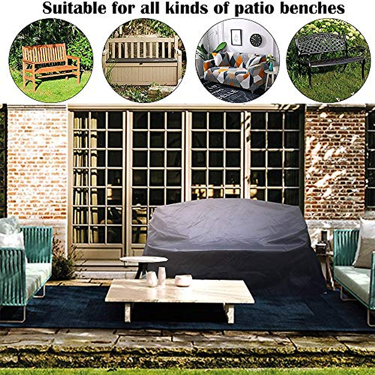 Patio Loveseat Bench Cover UCARE Waterproof 2/3/4 Seater Garden Sofa Bench Protector Lounge Deep Seat Covers for Outdoor Indoor Furniture (4 seat Bench Cover: 75x26x35in/ 190x66x89cm)