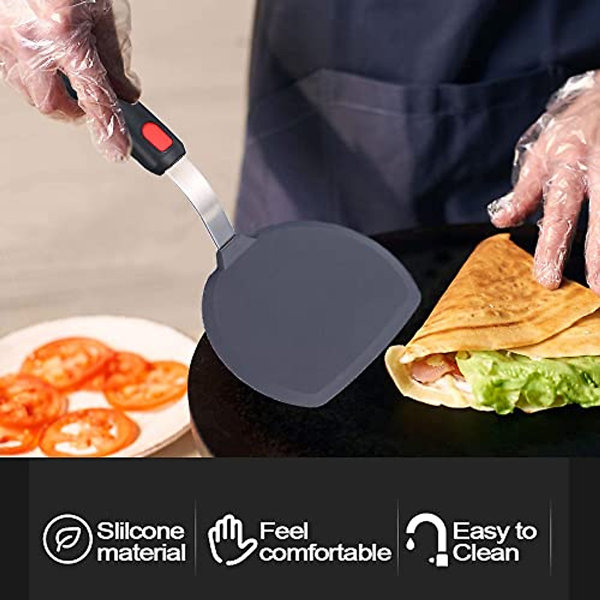 Tenta tenta kitchen Silicone Turner Wide Pancake Spatula Pizza Peel Kitchen Utensil Nonstick Cookware Safe Kitchen Flipper for Griddle Cooking and Baking- 600°F Heat-Resistant Rubber Egg Spatulas.