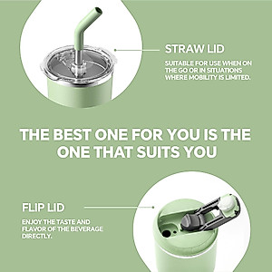 Ideus 14oz Stainless Steel Leak Proof Tumbler, Insulated Coffee Mug with Lid and Straw, Spill Proof Travel Coffee Cup, Double Wall Vacuum Flask for Adult Men and Women, Avocado Green