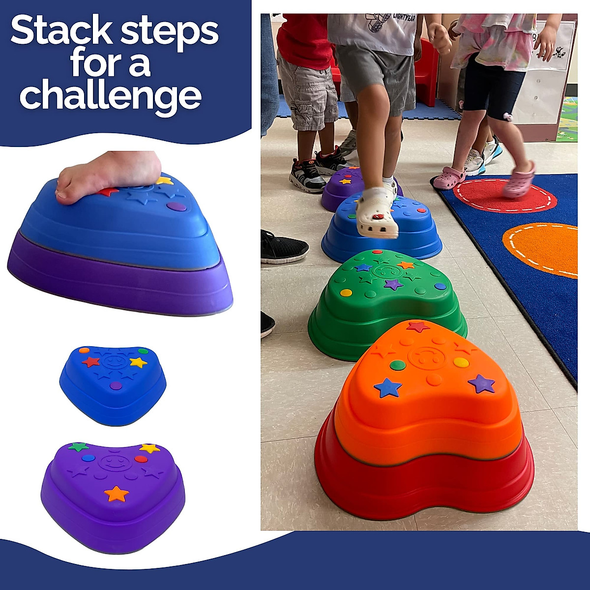 IMAGYM Stepping Stones for Kids Balance Set of 6 Stackable River Stones for Kids Toddler Balance Beam Balance Toys for Kids - Obstacle course for kids - Outdoor Toys for kids ages 3-5 Balance Pods
