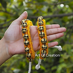 Art Of Creation Dancing Ghungroo Big Bells Pair 1 Lines Anklet Handmade Musical Instrument Classical Bharatnatayam Kuchchipudi Ghungru (Yellow Paded 20 Bell)