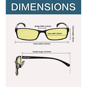 Small Rectangle Blue Light Blocking Computer Reading Glasses with Yellow Tinted Lens （Black/Brown, 1.25）