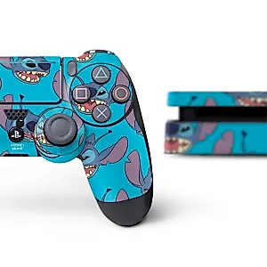 Skinit Decal Gaming Skin Compatible with PS4 Slim Bundle - Officially Licensed Disney Lilo and Stitch Face Expression Pattern Design