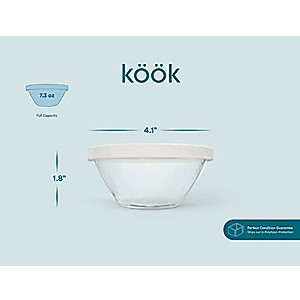 KooK Small Glass Prep Bowls with Lids Set, Clear Mini Food Storage Containers, Perfect for Dips, Microwave & Dishwasher Safe, 7.25 oz, Set of 8