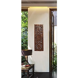 Asiana Home Decor Large Carved Wood Wall Panel. Floral Wood Carved Wall Decor. Size 35.5"x13.5"x0.5" (Brown)