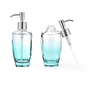 Rzoeox Bathroom Accessory Set, Lead-Free Glass 5-Piece Bath Ensemble Gift Includes Soap Dispenser,Toothbrush Holder, Tumbler, Soap Dish for Home, Office, Superior Hotel, Gradient Lake Green