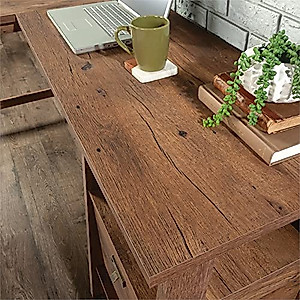 Sauder Trestle L-Shaped Trestle Desk in Vintage Oak, Vintage Oak Finish