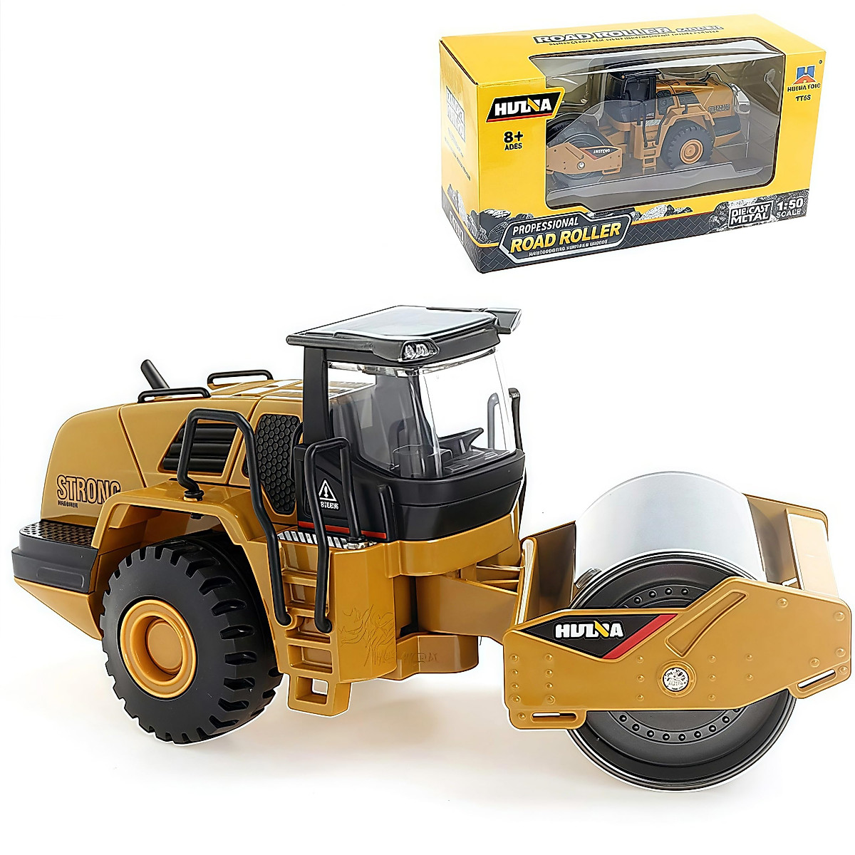 Gemini&Genius Road Roller Toy for Kids, Heavy Duty Construction Vehicle Toys 1-50 Scale Alloy Road Truck, Engineering Car Toy Collection, Display and Play for Kids (Brown)