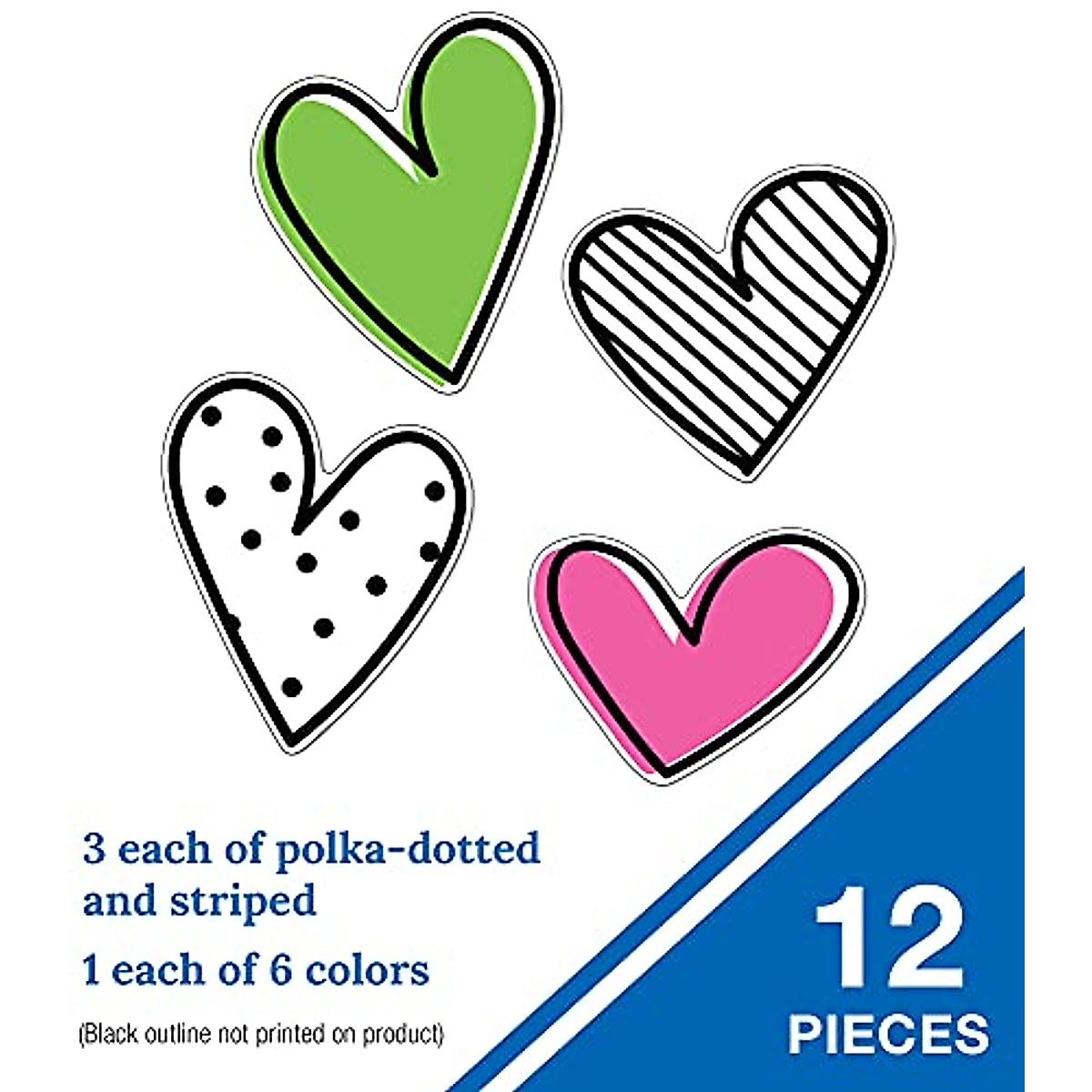 Carson Dellosa Kind Vibes 12-Piece Extra Large Heart Bulletin Board Cutouts, Heart Cutouts for Bulletin Board, Colorful and Black and White Classroom Cutouts, Valentines Heart Cutouts for Classroom