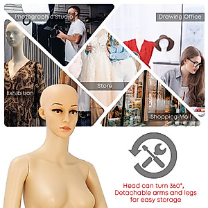Mannequin Full Body Dress Form 69inch Female Adjustable Mannequin Stand Realistic Mannequin Display Head Turns Dress Model Metal Base
