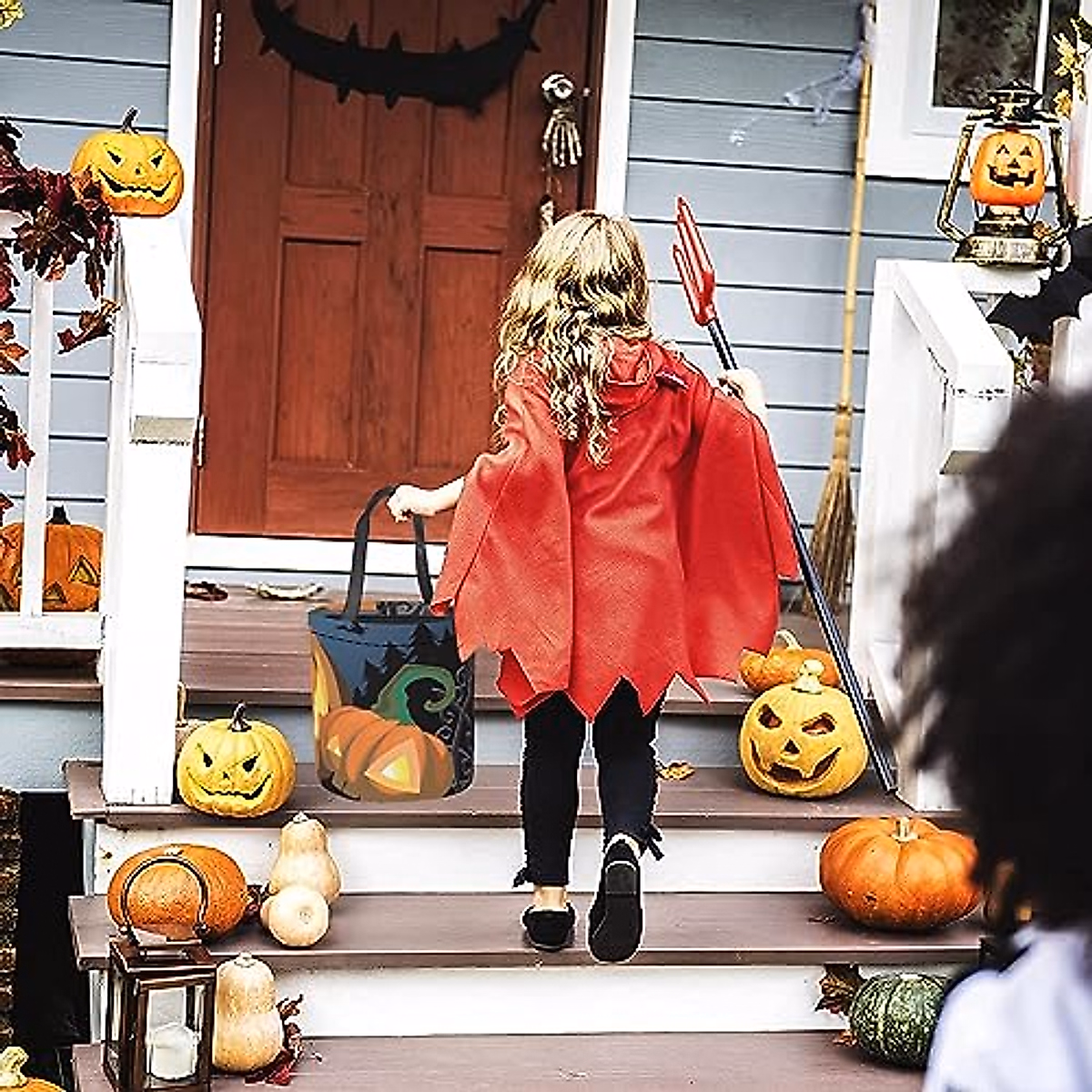 Fubido Vintage Plates Print, Halloween Trick or Treat Bags,Original Retro Style License Plates,Candy Bucket Tote Bag,Blue Green