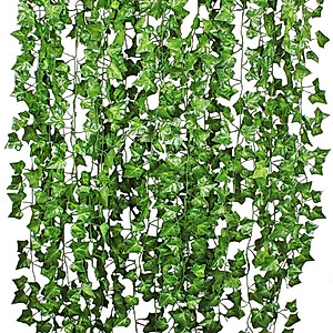 4 Pack 26.24 Feet Artificial Ivy Garland Greenery Garlands Hanging Plant Vine,Fake Ivy Leaves Fake Vines Artificial Ivy, Fake Foliage Flowers for Wedding Wall Decor, Party Room Decor,Green