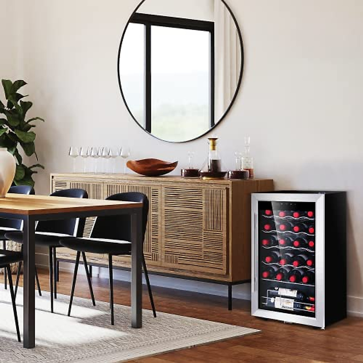 Kalamera Mini Fridge Wine Cooler, 24 Bottle Compressor Freestanding Wine Refrigerator - Single Zone with Stainless Steel Glass Door for Home, Office, Bar, 41°F to 64°F, Drink Fridge.