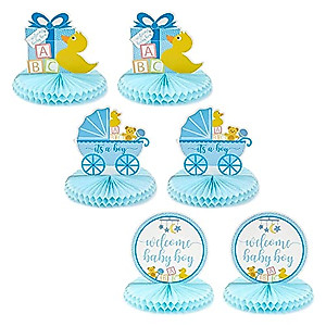 6 Pack Boy Baby Shower Table Decorations, Yellow Duck Honeycomb Centerpieces (8.25 x 7.5 in)