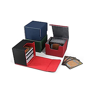 ZLCA Card Deck Box with 2 Dividers for MTG Cards, Large Horizontal Card Storage Box Fits 150+ Single Sleeved Cards, PU Leather Commander Deck box for TCG CCG (Green)