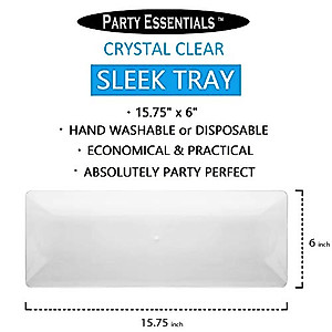 Party Essentials N156621 Plastic 15.75" x 6" Sleek Appetizer/Serving Trays, Clear, Pack of 6
